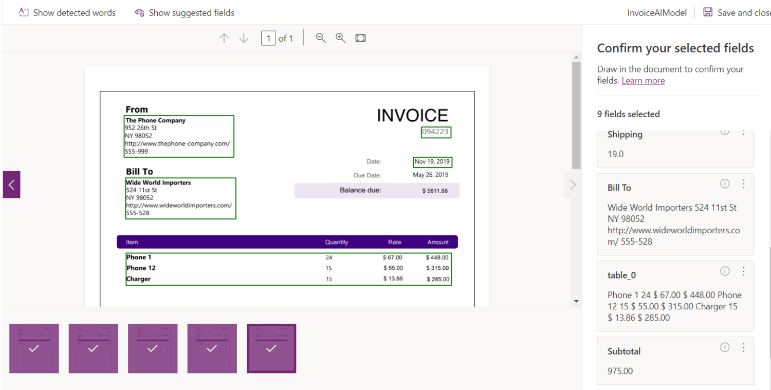 Use Power Apps AI Builder to extract data from invoices and store them ...